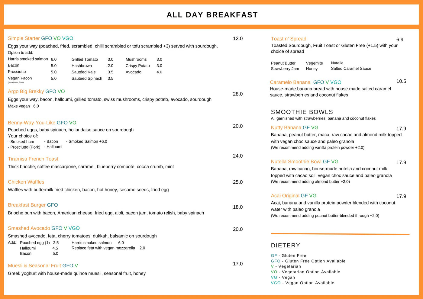 Argo On The Parade & Square Menu