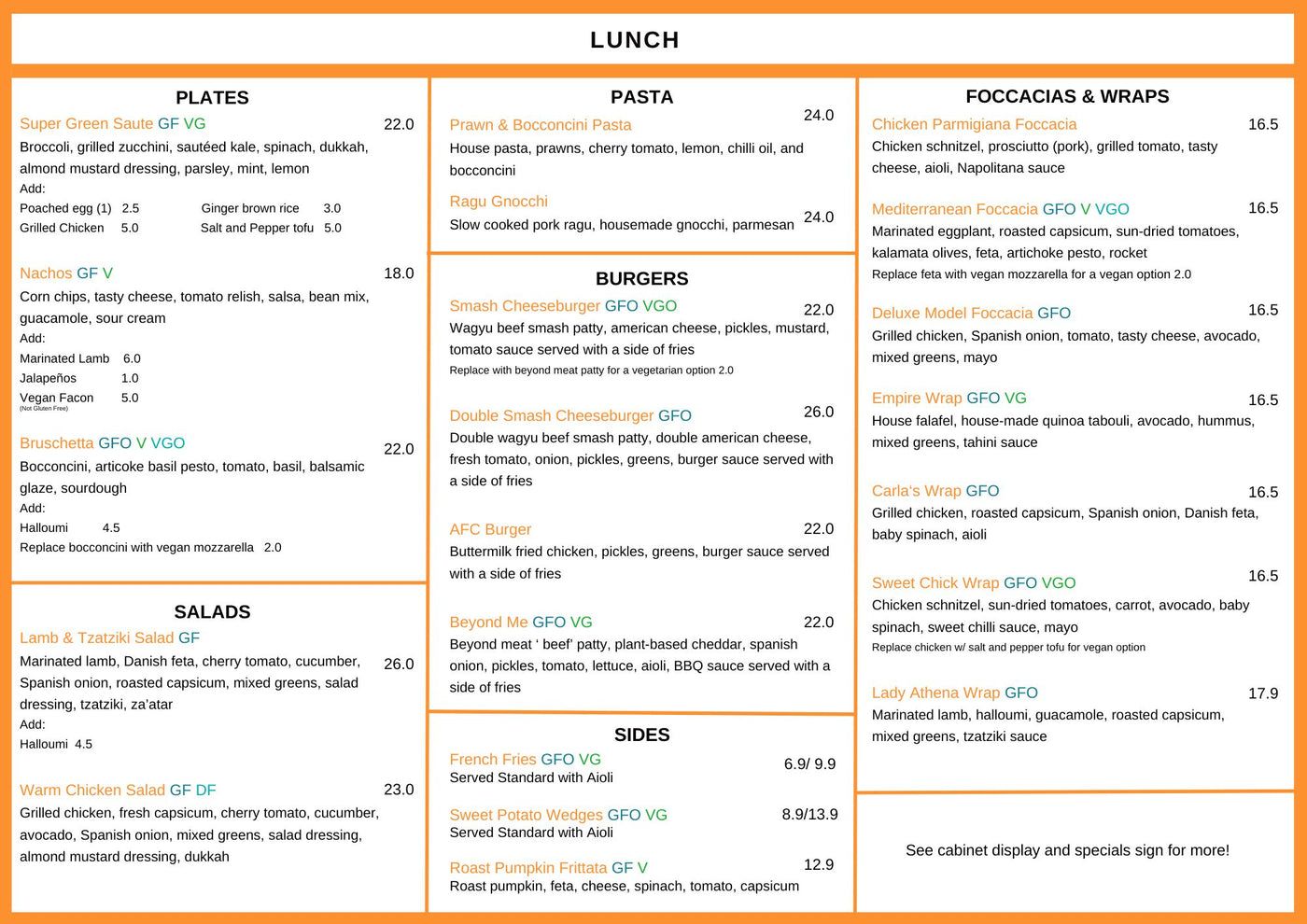 Argo On The Parade & Square Menu